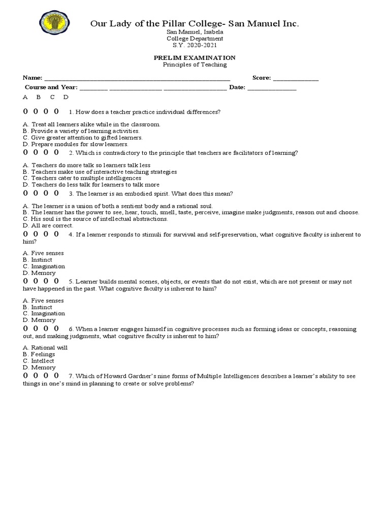 Prelim Principles | PDF | Learning | Thought