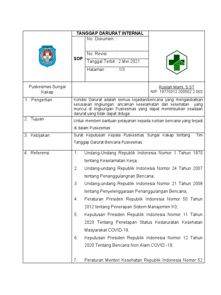 Sop Tanggap Darurat Internal | PDF