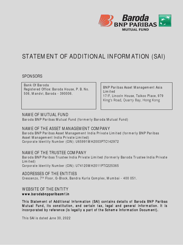 Statement of Additional Information | PDF | Investing | Debt