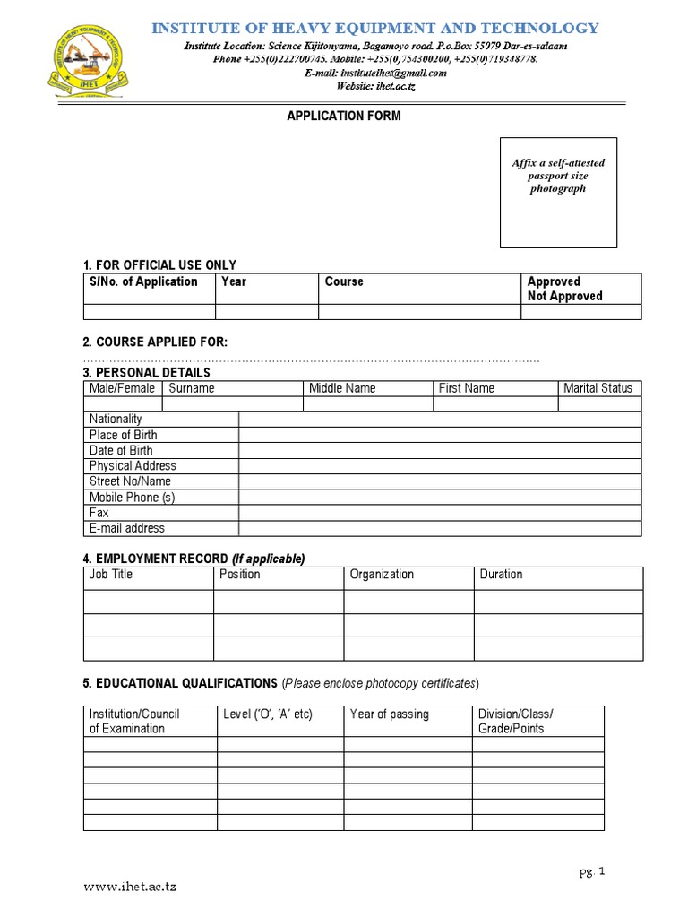 Application Form-Ihet | Download Free PDF | Heavy Equipment | Fee