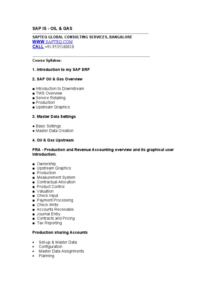 Sap Is Oil Course Contents Hyd | PDF