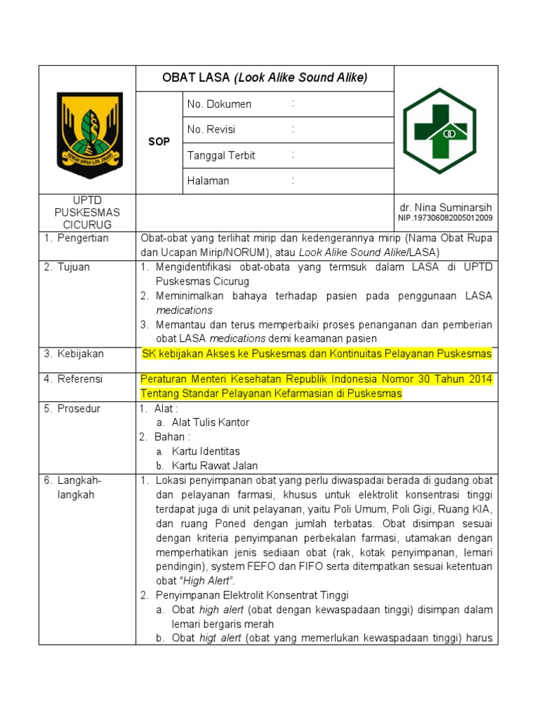 Sop Obat Lasa | PDF