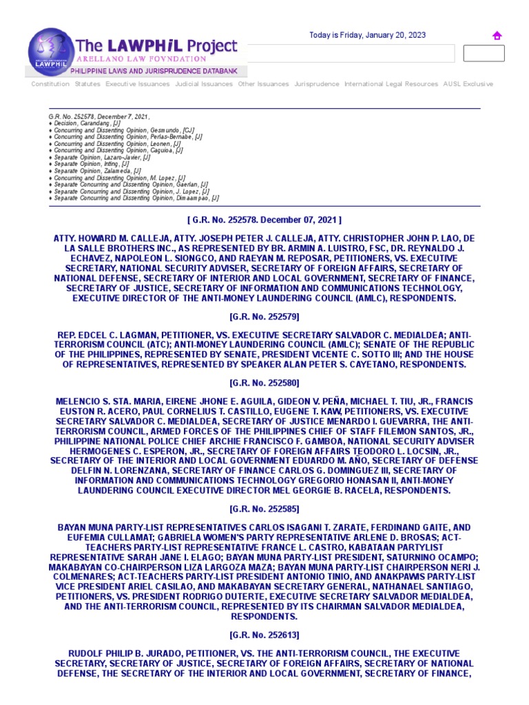 G.R. No. 252578 - Concurring and Dissenting Opinion Caguioa, (J) | PDF | Standing (Law) | Case ...
