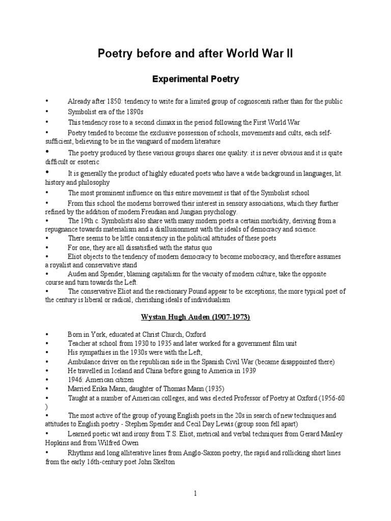 Poetry Before and After World War II | PDF | Poetry | English Poetry