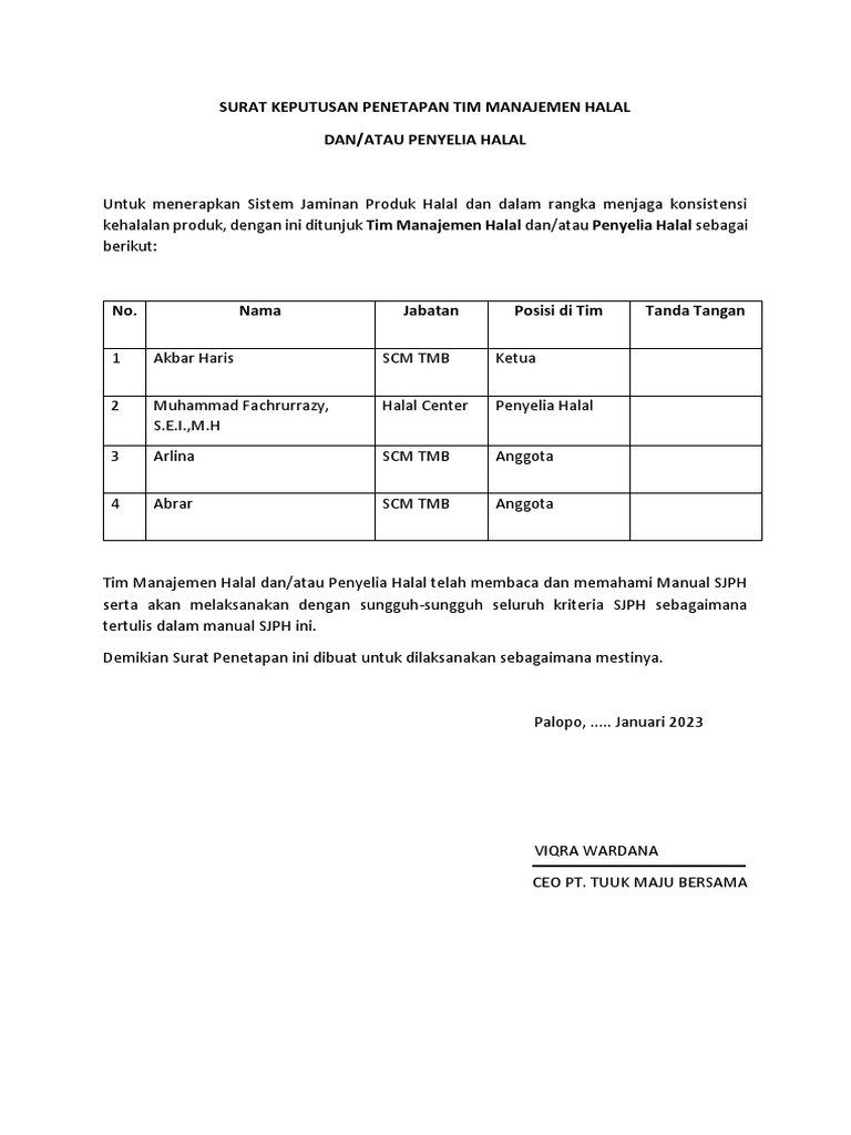 SK Tim Manajemen Halal | PDF