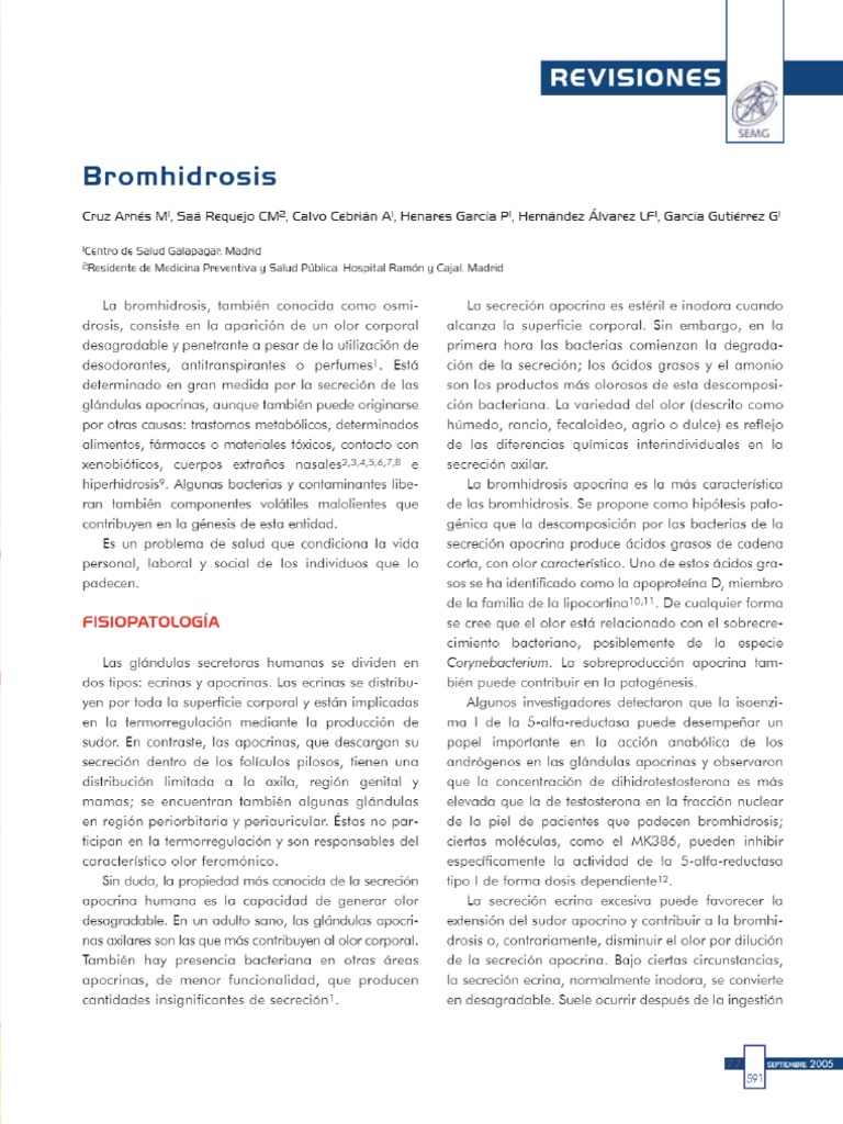 Bromhidrosis Revisiones Fisiopatología - PDF Descargar Libre | PDF