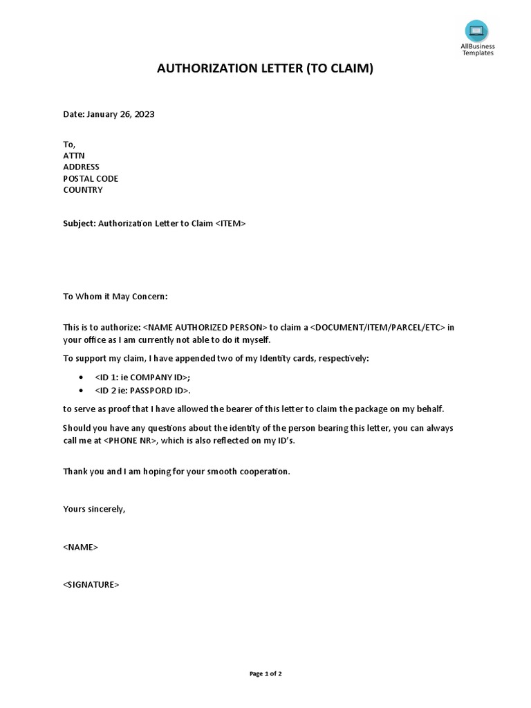 Authorization Letter To Claim | PDF