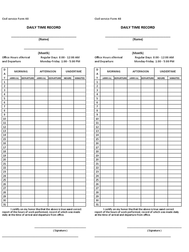 Daily Time Record Form 48 Guide | PDF