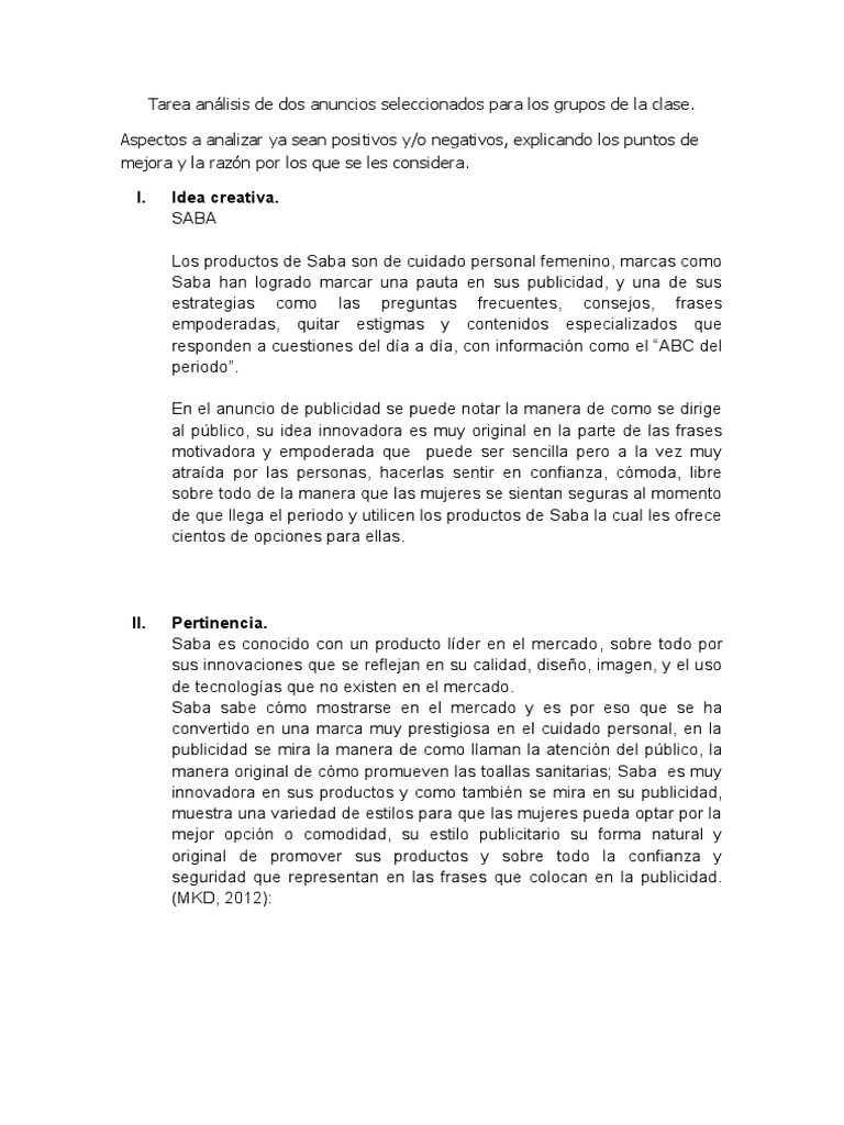 SABA, Idea Creativa y Pertinecia | PDF