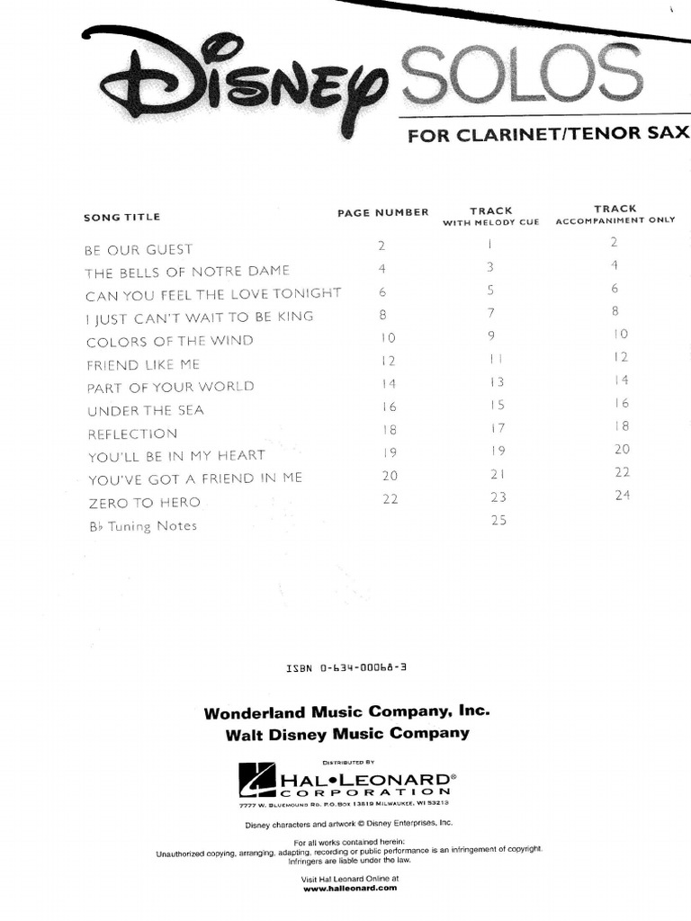 Clarinete - Disney Solos For Clarinet (Complete Book) | PDF