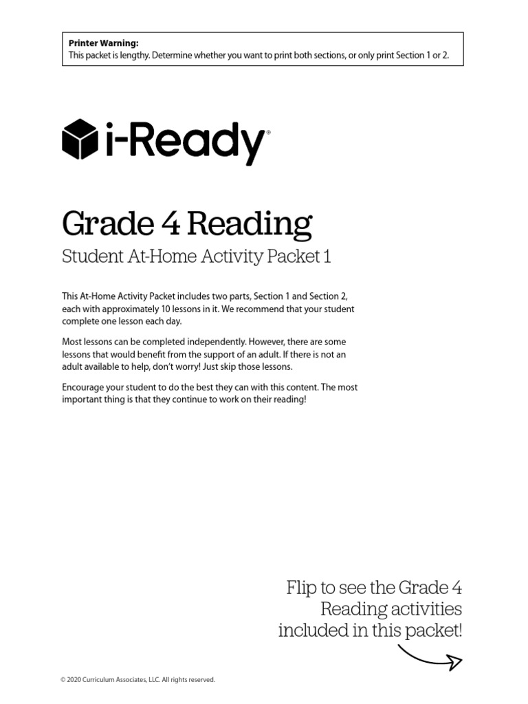 Iready at Home Activity Packets Student Ela Grade 4 2020 | PDF | Word ...