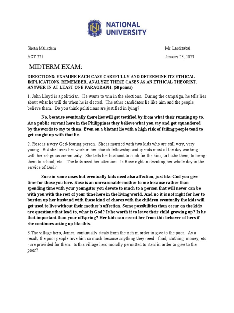 Midterm exam ethical case analysis | PDF | Cost Of Living | Abortion