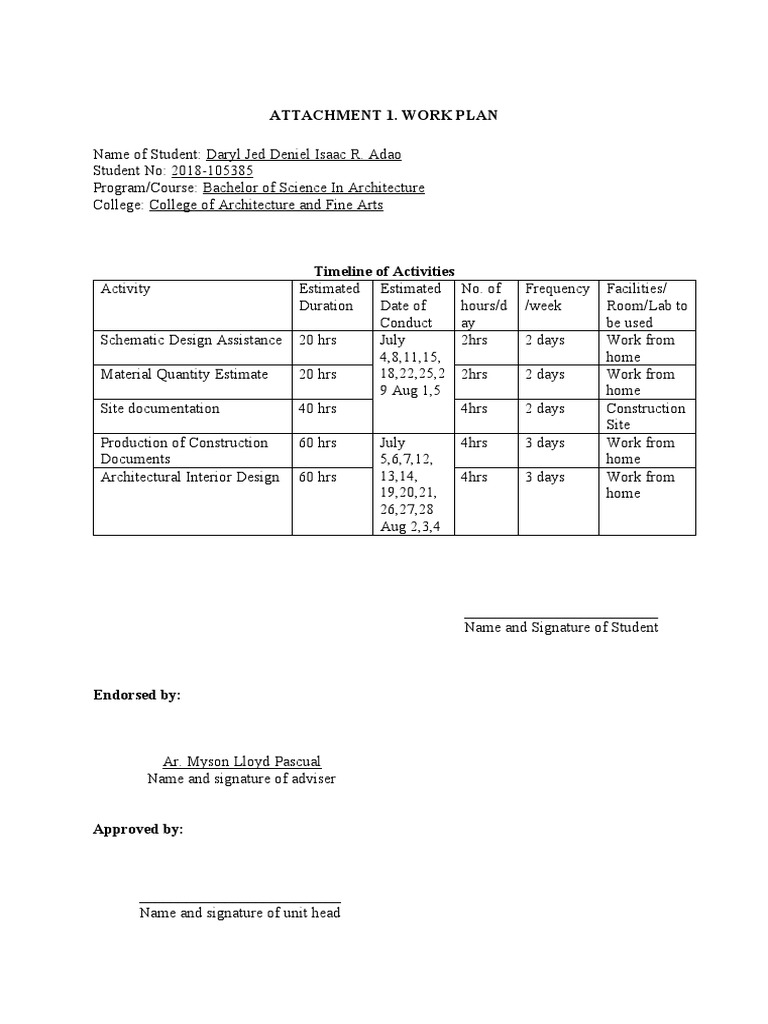 Work Plan, Students Pledge, Consent of Parent | PDF | Affidavit ...