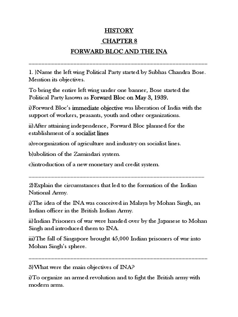 Chapter - 8 Forward Block and INA Notes | PDF | Military | Conflicts