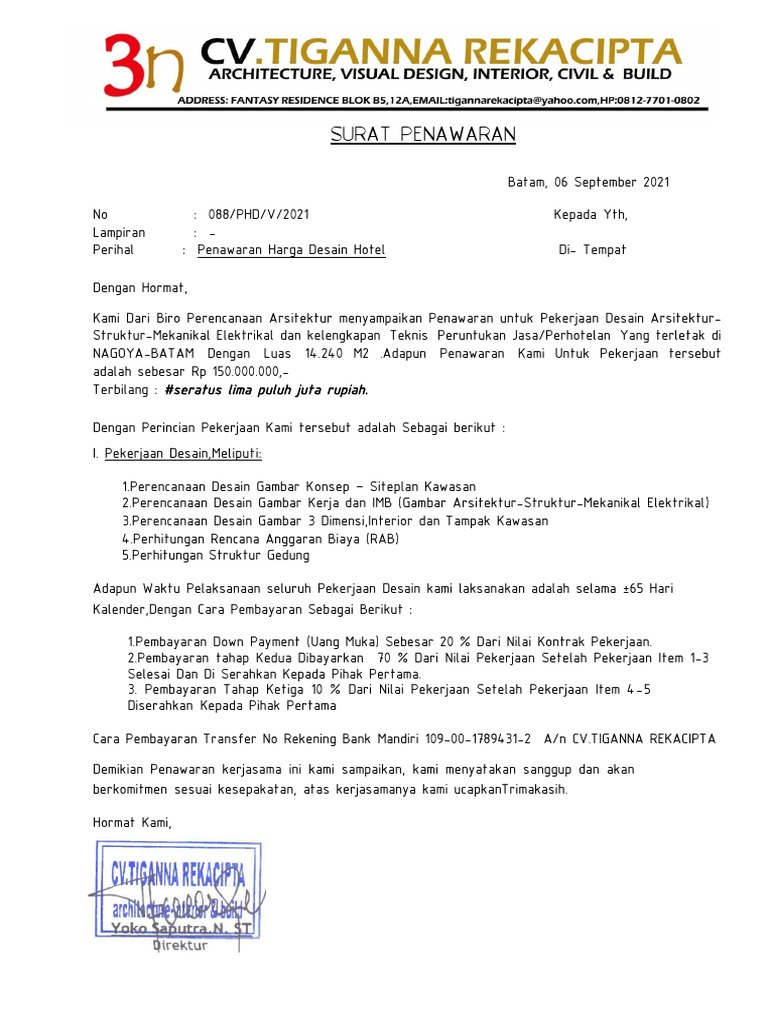 Surat Penawaran Hotel | PDF