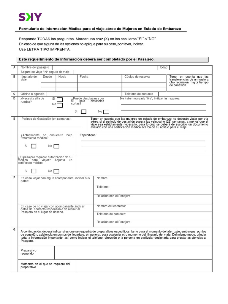Formulario MEDIF SKY Mujer Embarazada | PDF | Transporte | El embarazo
