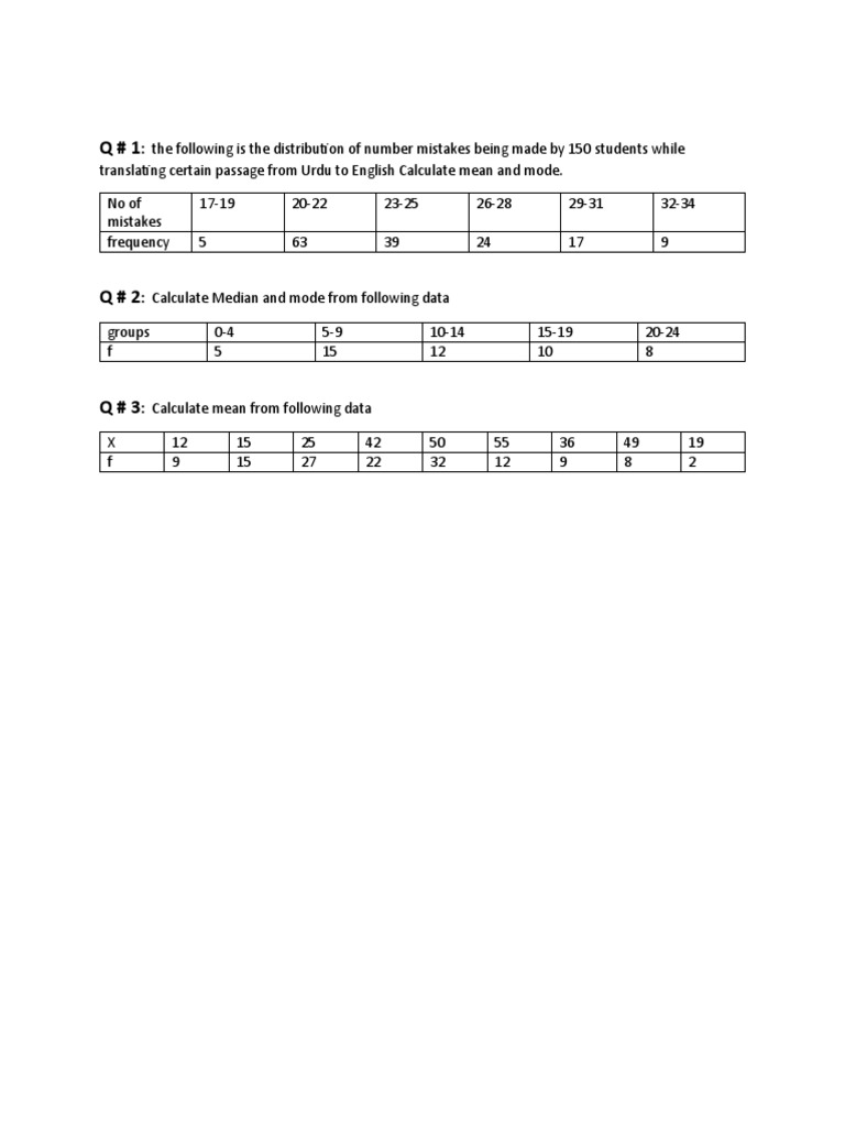Mean, mode, median calculations for student translation mistakes | PDF