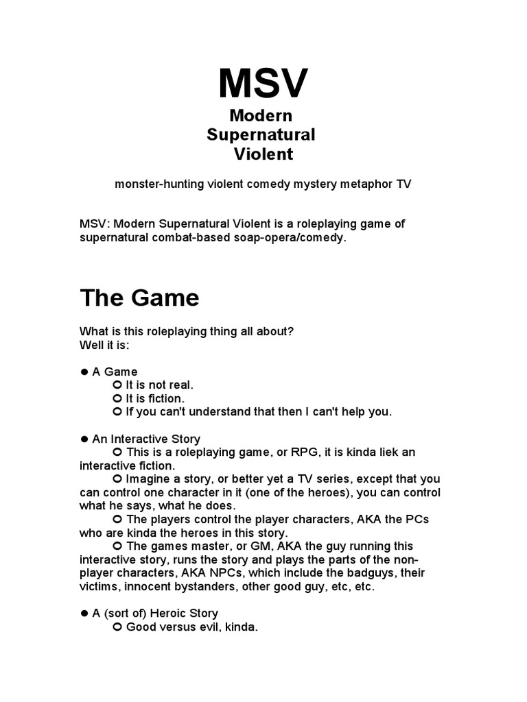 Buffy-Esque Unisystem Retroclone MSV0.21 | PDF