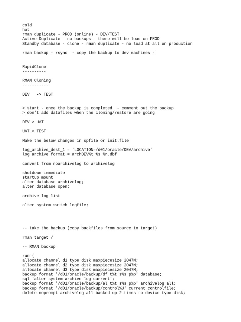 Clone Steps Rman | PDF | Backup | Oracle Corporation
