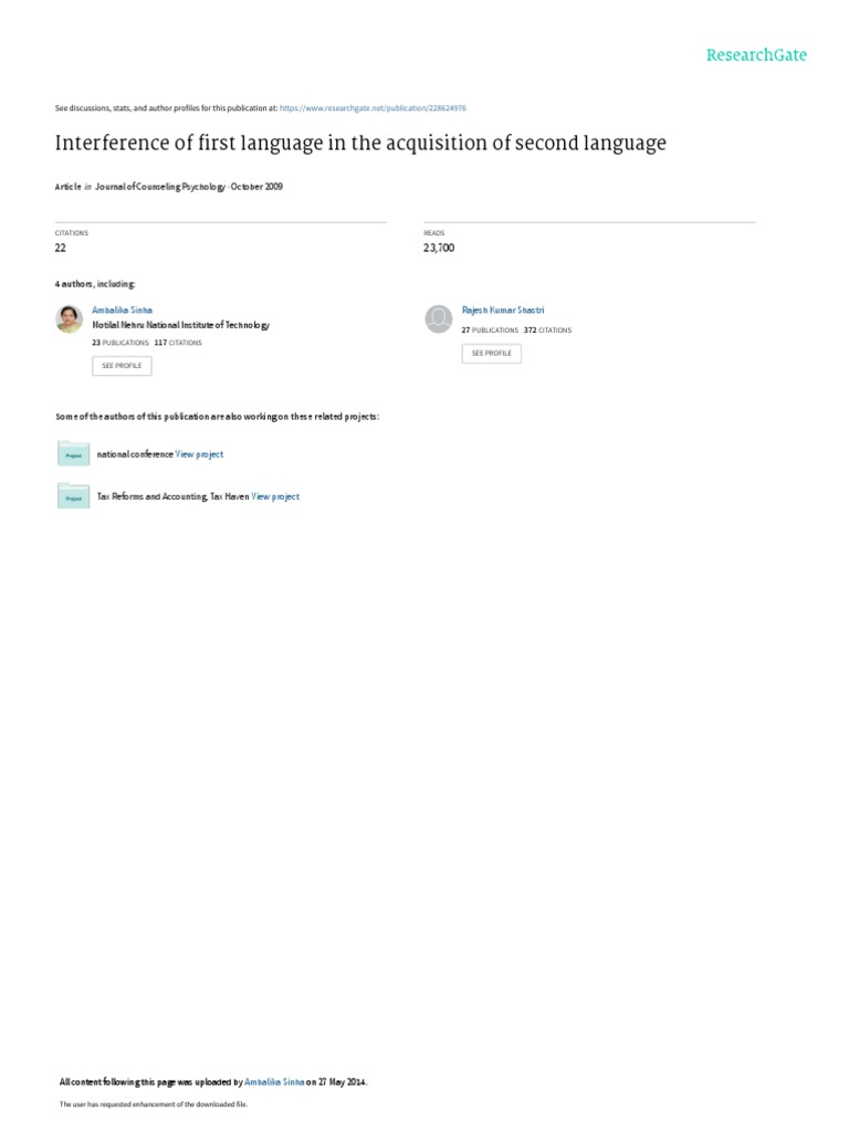 Interference of First Language in The Acquisition | PDF | Second ...