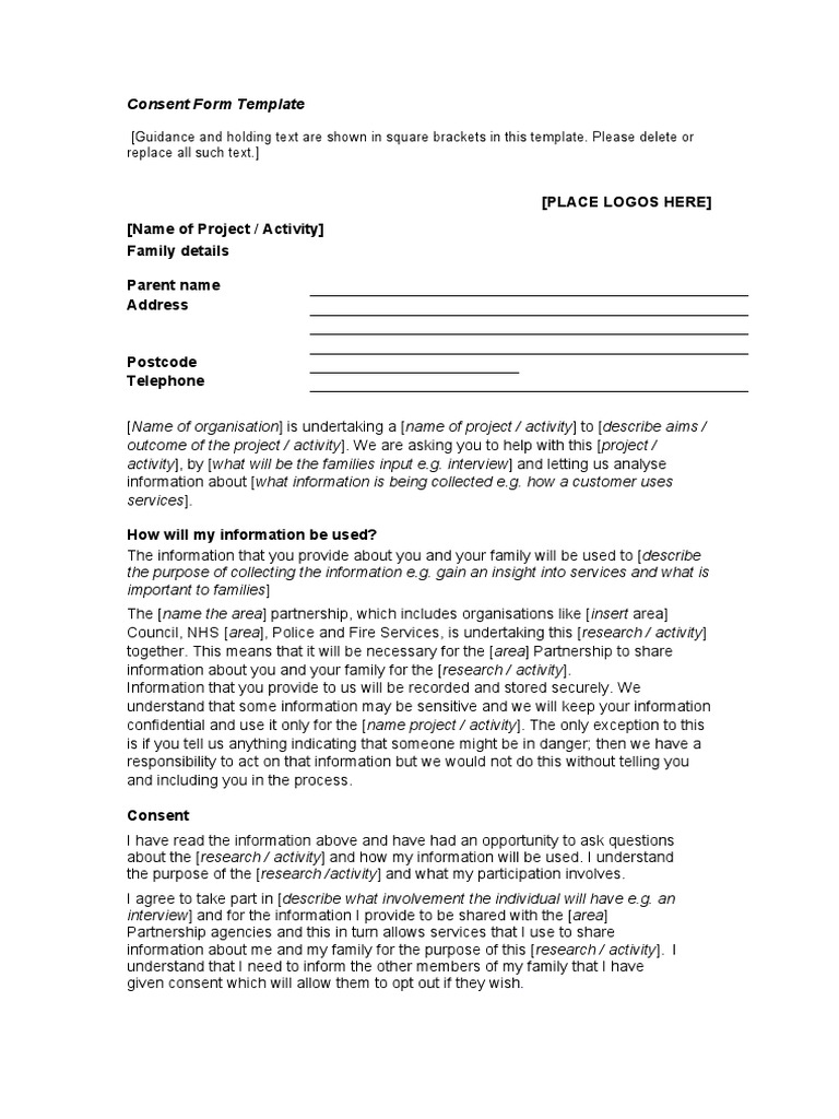 Family Consent Form Template | PDF | Information