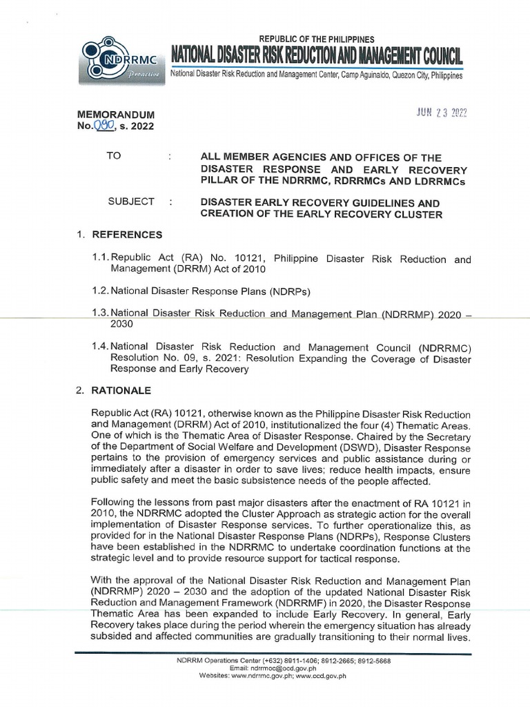 NDRRMC Memorandum No 80 S 2022 | PDF