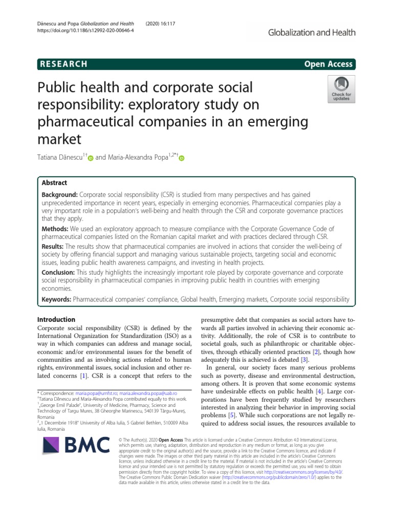 Public Health and Corporate Social Responsibility: Exploratory Study On ...