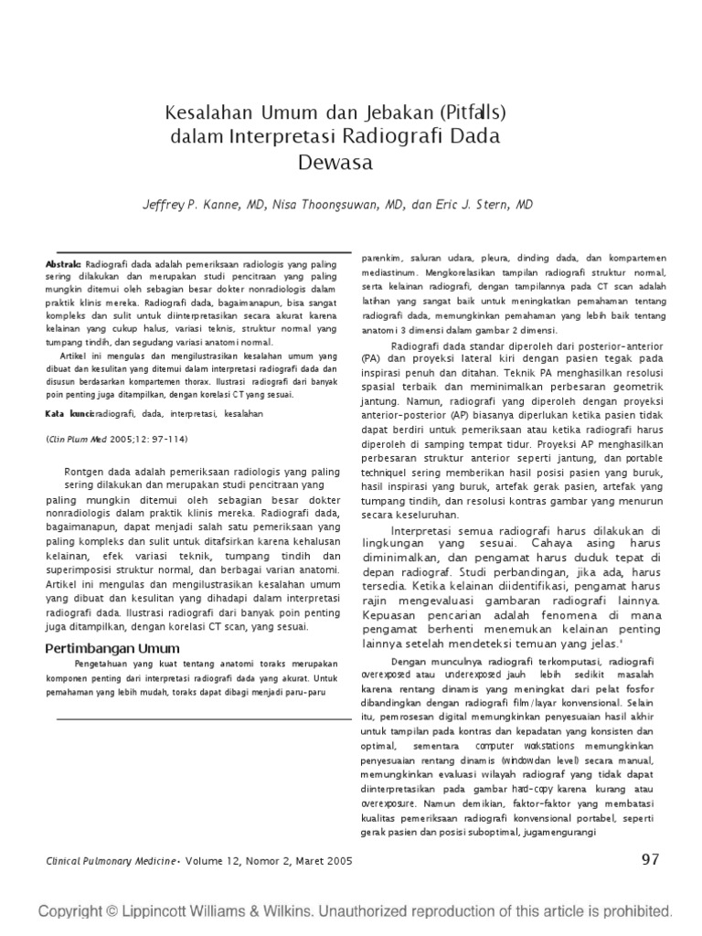Kesalahan Umum Dan Pitfalls Dalam Interpretasi Radiografi Dada | PDF