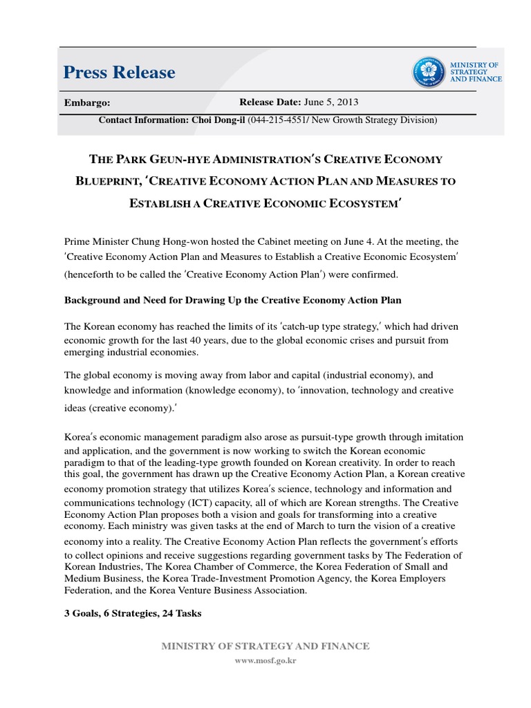(MOSF Press Release) Creative Economy Action Plan | PDF