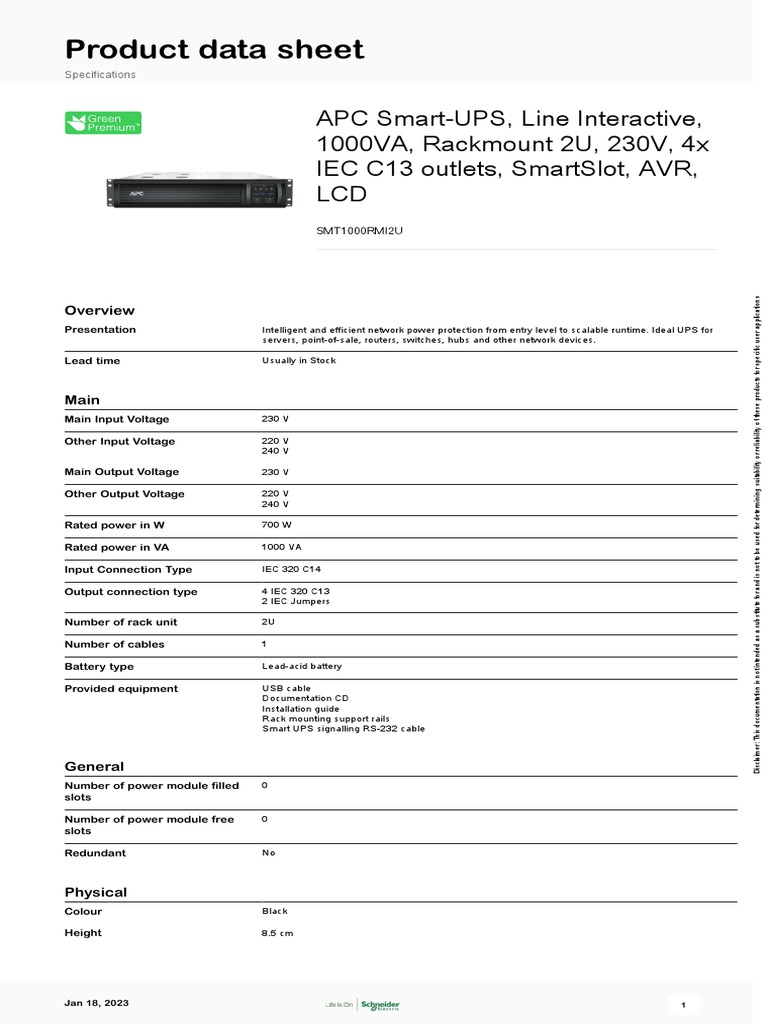 Smart-UPS SMT1000RMI2U | PDF | Mains Electricity | Computer Engineering