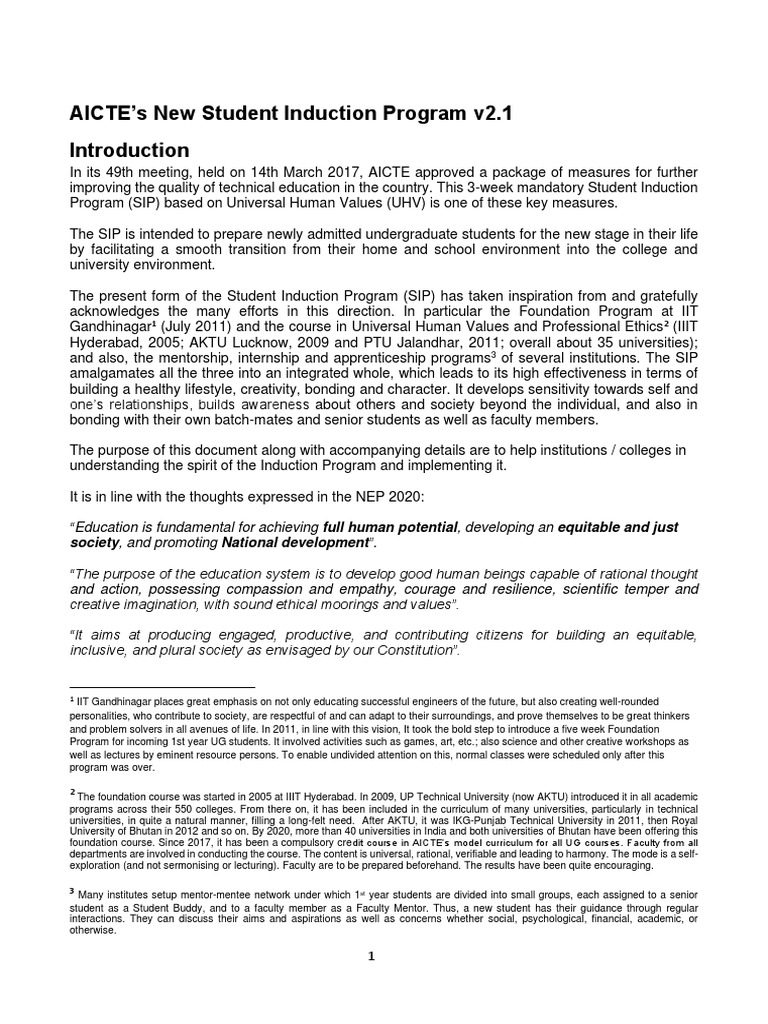 Brief-AICTE SIP v2.1 | PDF | Curriculum | Mentorship