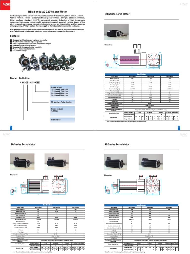 HNC AUTOMATION HSM Series AC 220V Servo Motor Catalog | PDF | Electric Motor | Metrology