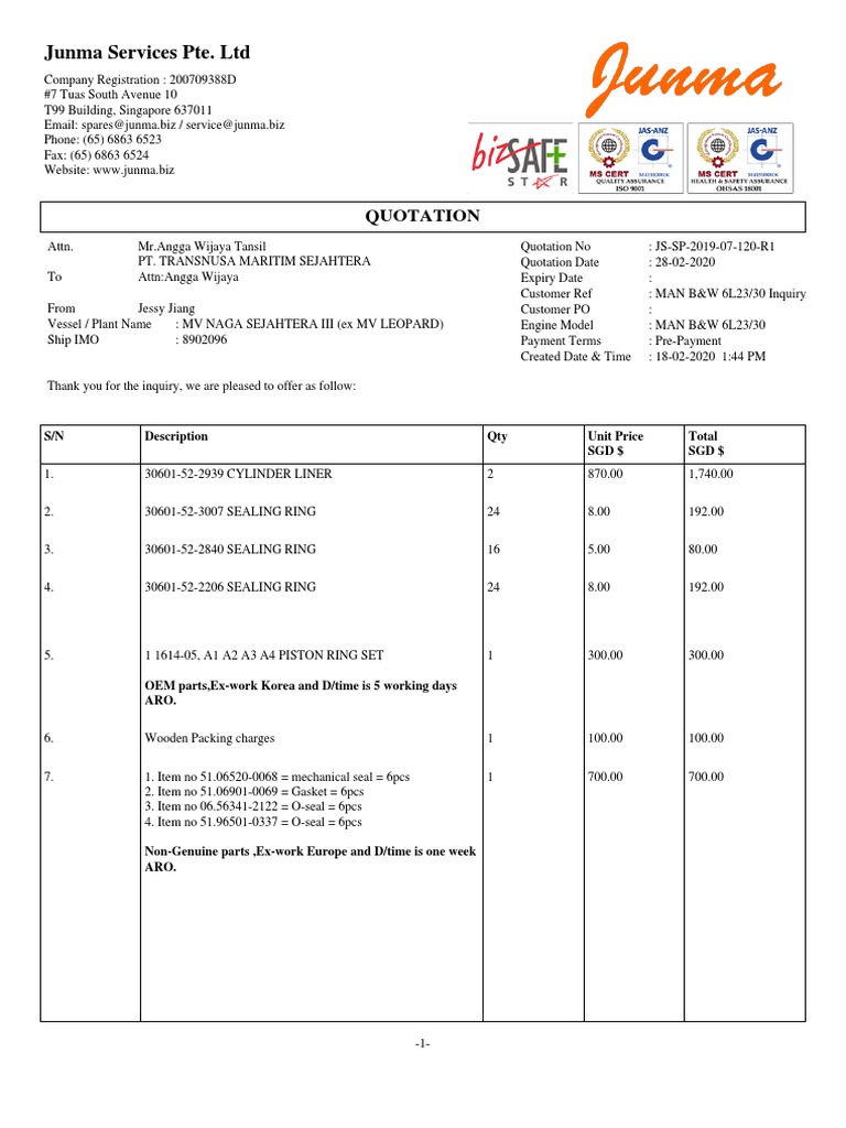Quotes - JS SP 2019 07 120 R1 | PDF | Fee | Economies