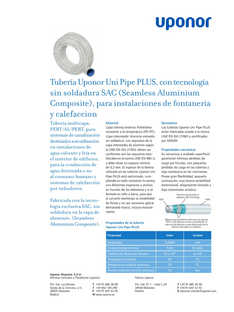 Uponor Unipipe Plus 16-32mm Ficha Tecnica | PDF | Extrusión | Materiales
