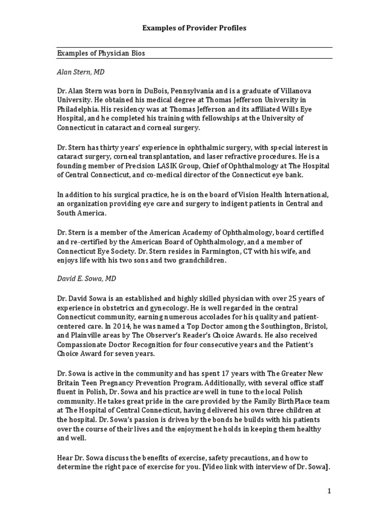 Examples of Provider Bios | PDF | Ophthalmology | Surgery