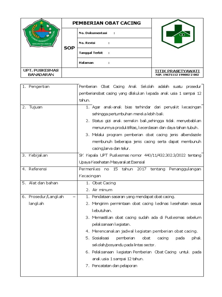 Sop Pemberian Obat Cacing | PDF