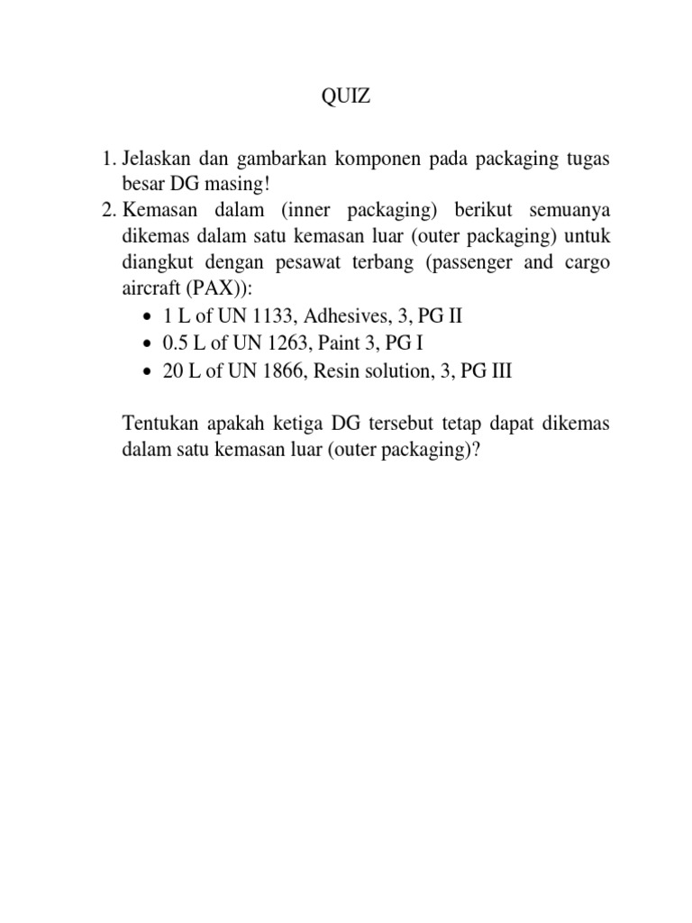 Soal Quiz Dangerous Goods 2 | PDF