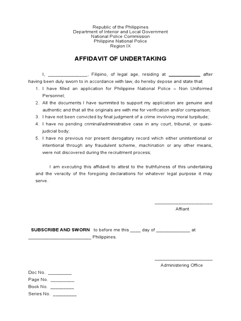PNP Affidavit Undertaking | PDF