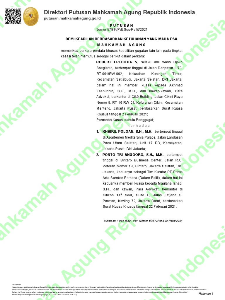 Putusan 579 K PDT - Sus-Pailit 2021 20211126 | PDF