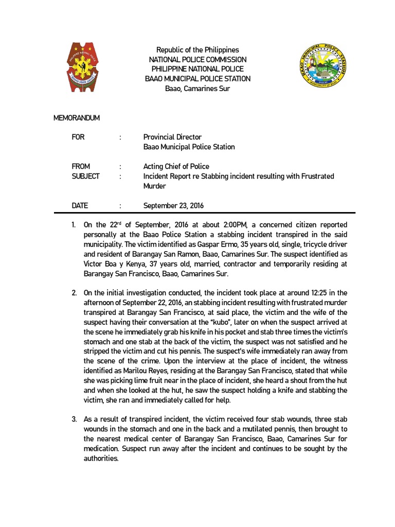 Initial Incident Report - Abrea, Ericka Mae G. | PDF | Crimes | Crime ...