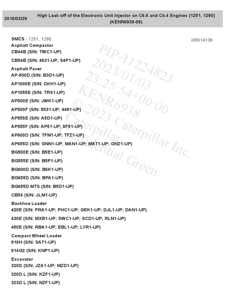 High Leak-Off of The Electronic Unit Injector On C6.6 and C4.4 Engines ...