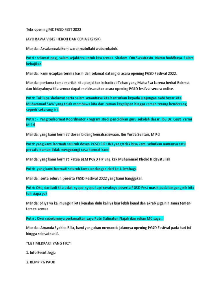 Teks MC Final PGSD Fest 22. | PDF