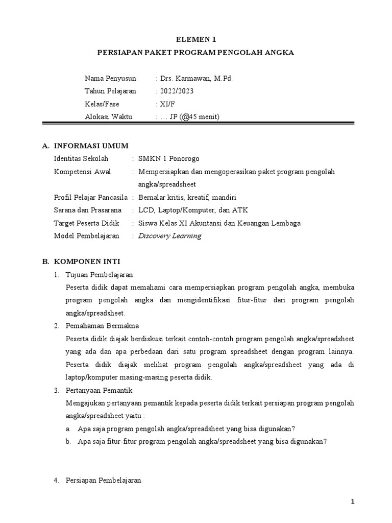 MODUL AJAR (Spreadsheet) | PDF