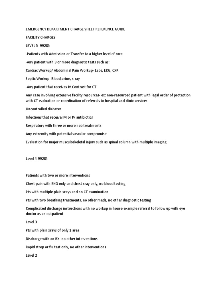 Emergency Department Charge Sheet Reference Guide | PDF