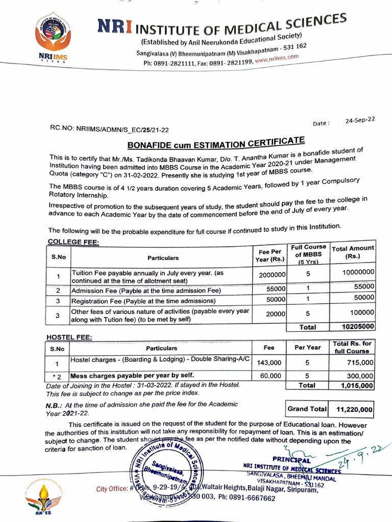 Nri Bonafide Certificate | PDF | Higher Education | Educational Stages