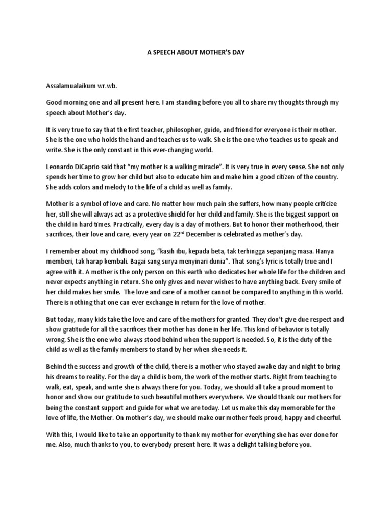Speech - Mother's Day | PDF | Love | Mother