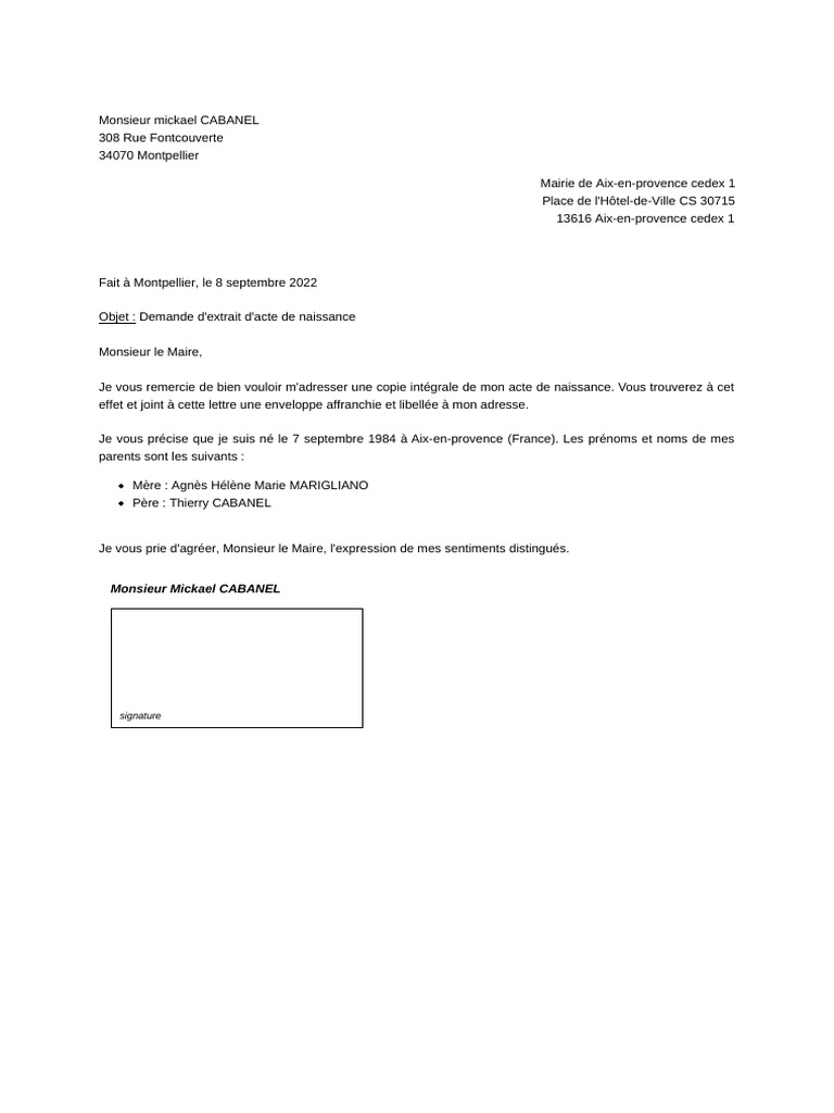 Demande D'acte de Naissance | PDF