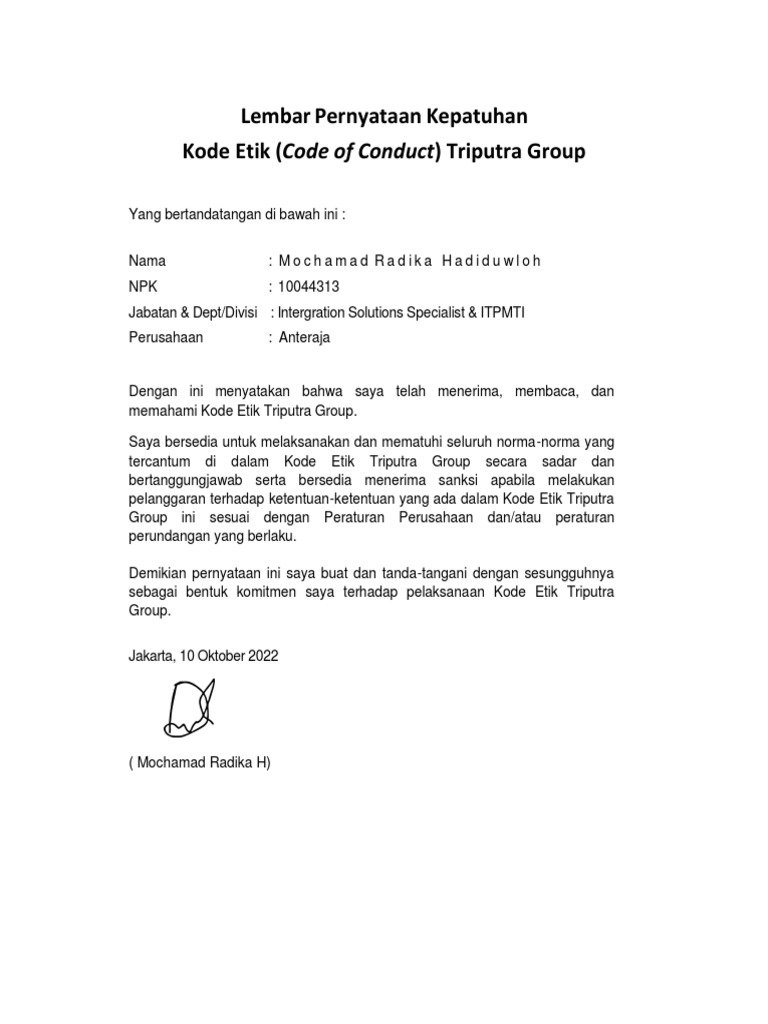 Dokumen CoC, NDA, Dan Surat Pernyataan PP-ditandatangani | PDF