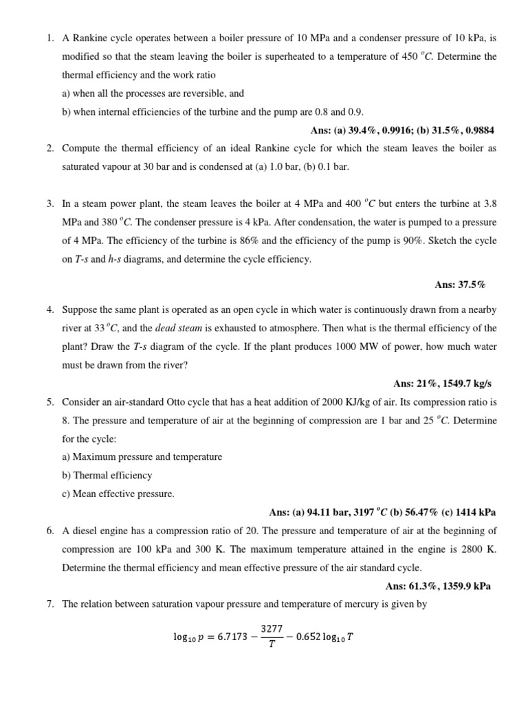 Practice Problems Thermodynamic Relations Cycles | PDF | Steam | Continuum Mechanics