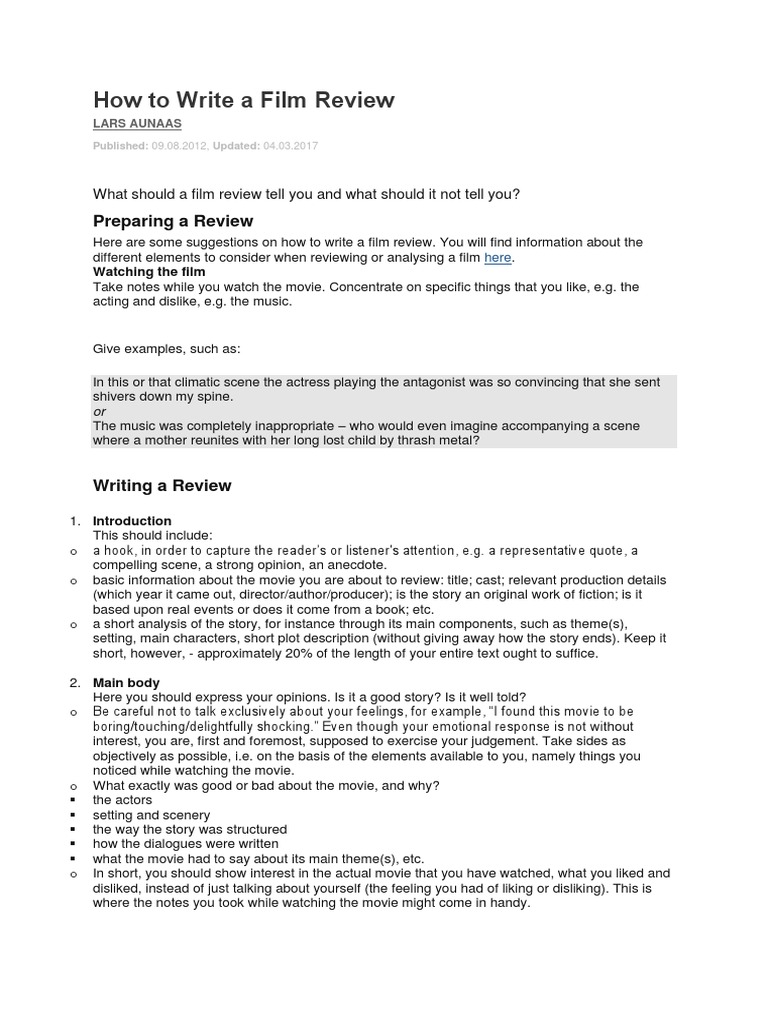 How To Write A Film Review | PDF